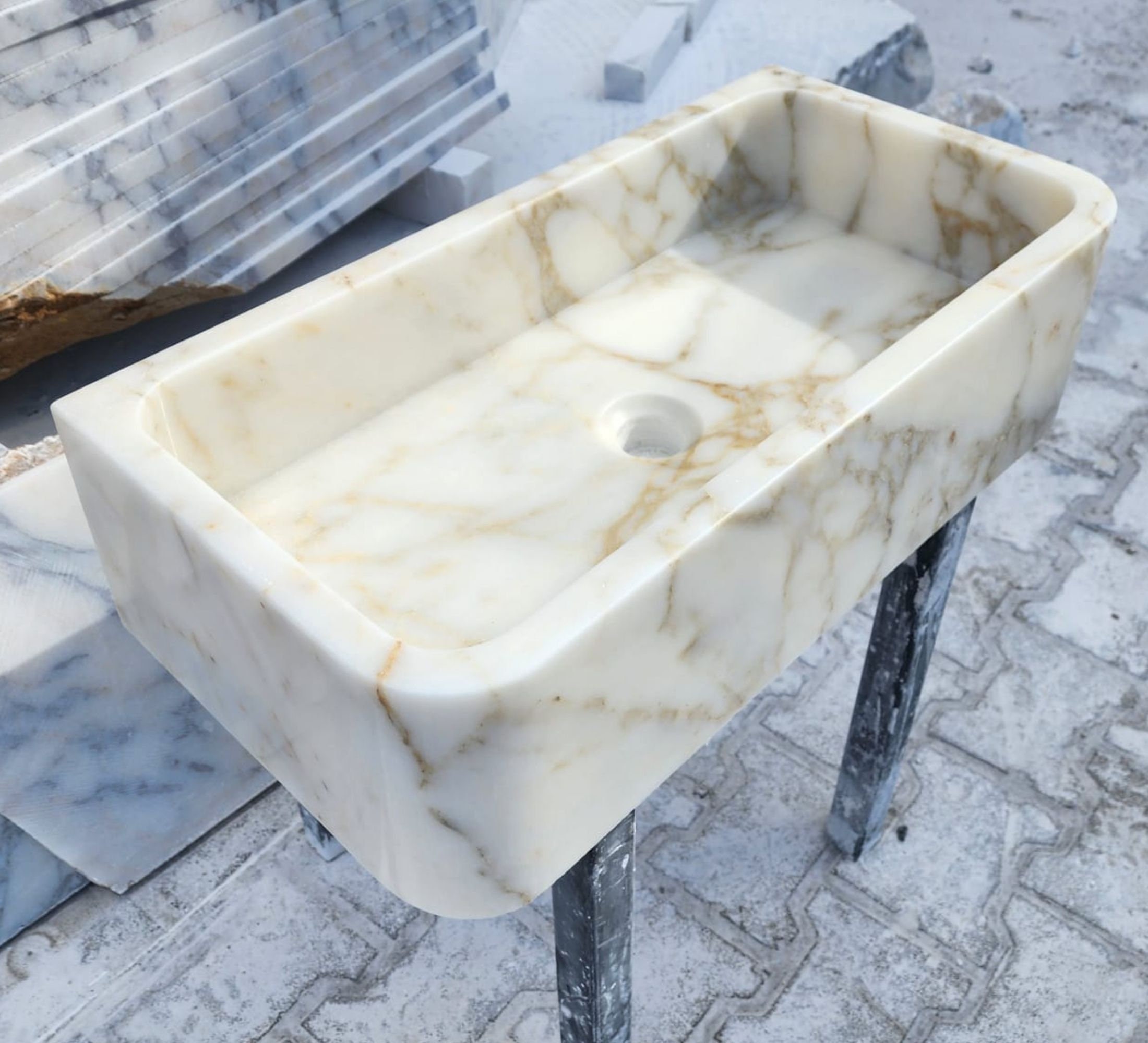 Calacatta Gold Marble Sink, Wall Mounted Bathroom Basin, Powder Room ...