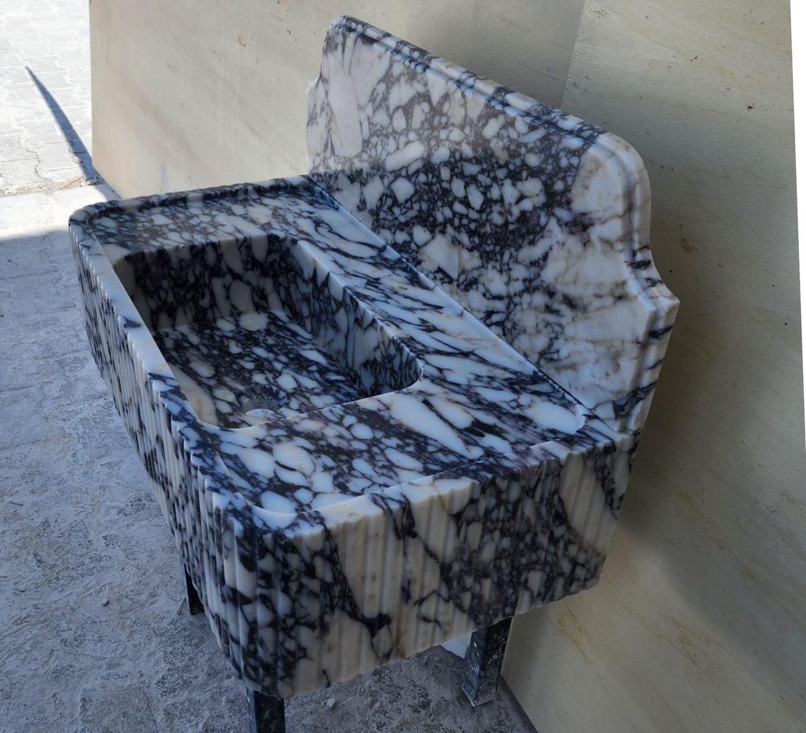 Calacatta Viola Marble Sink, Marble Washbasin, Wall Mounted Sink ...