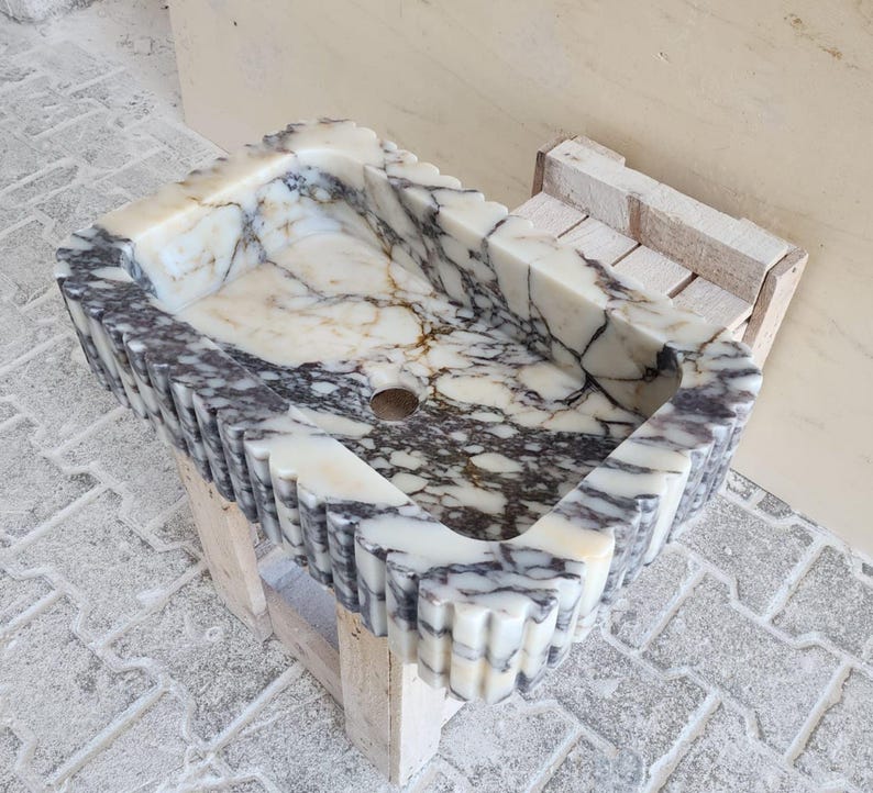 Fluted Calacatta Viola Marble Sink, Handmade Stone Washbasin - Etsy Canada