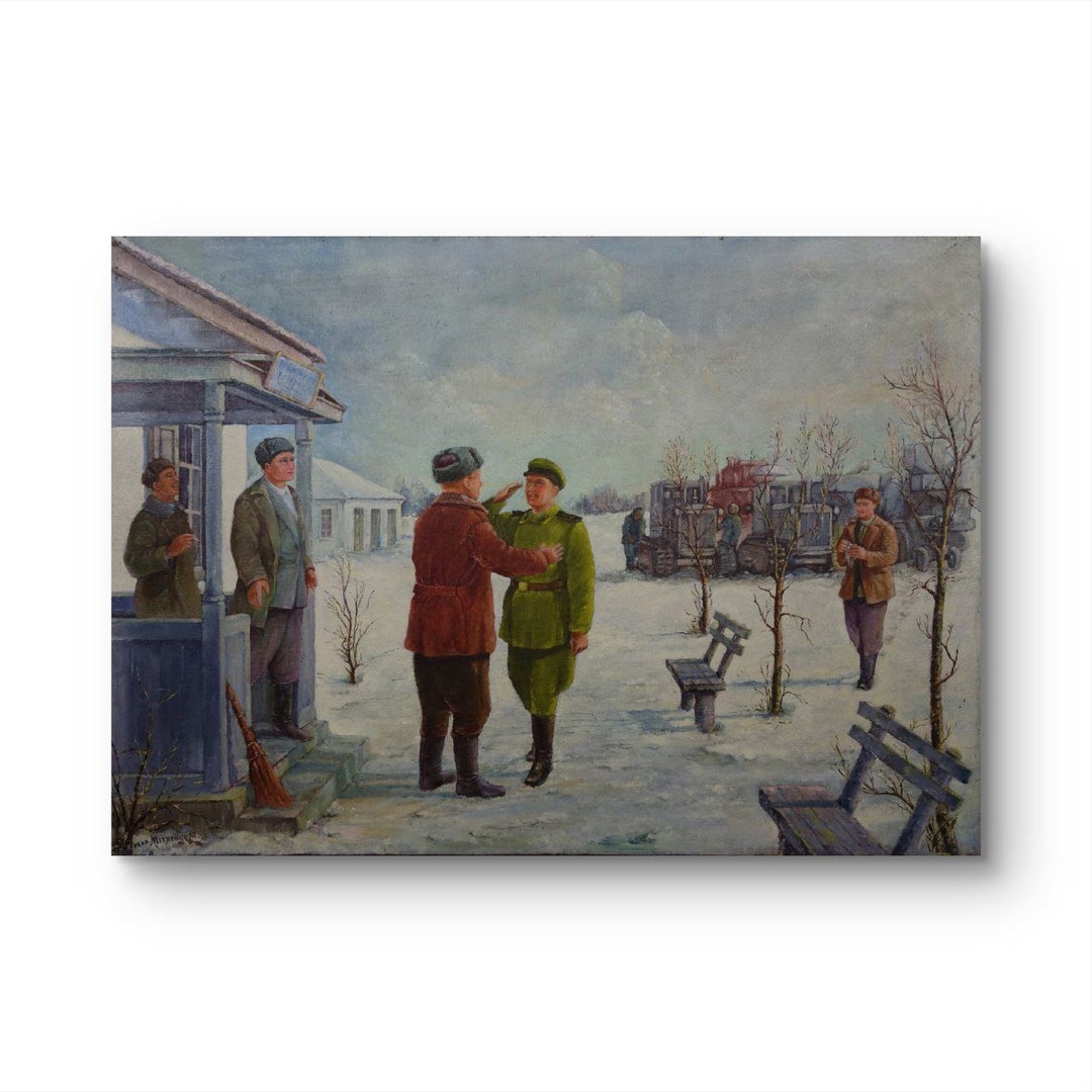 Soviet Tractor Drivers Oil Painting on Canvas, Vintage Painting, Soviet ...