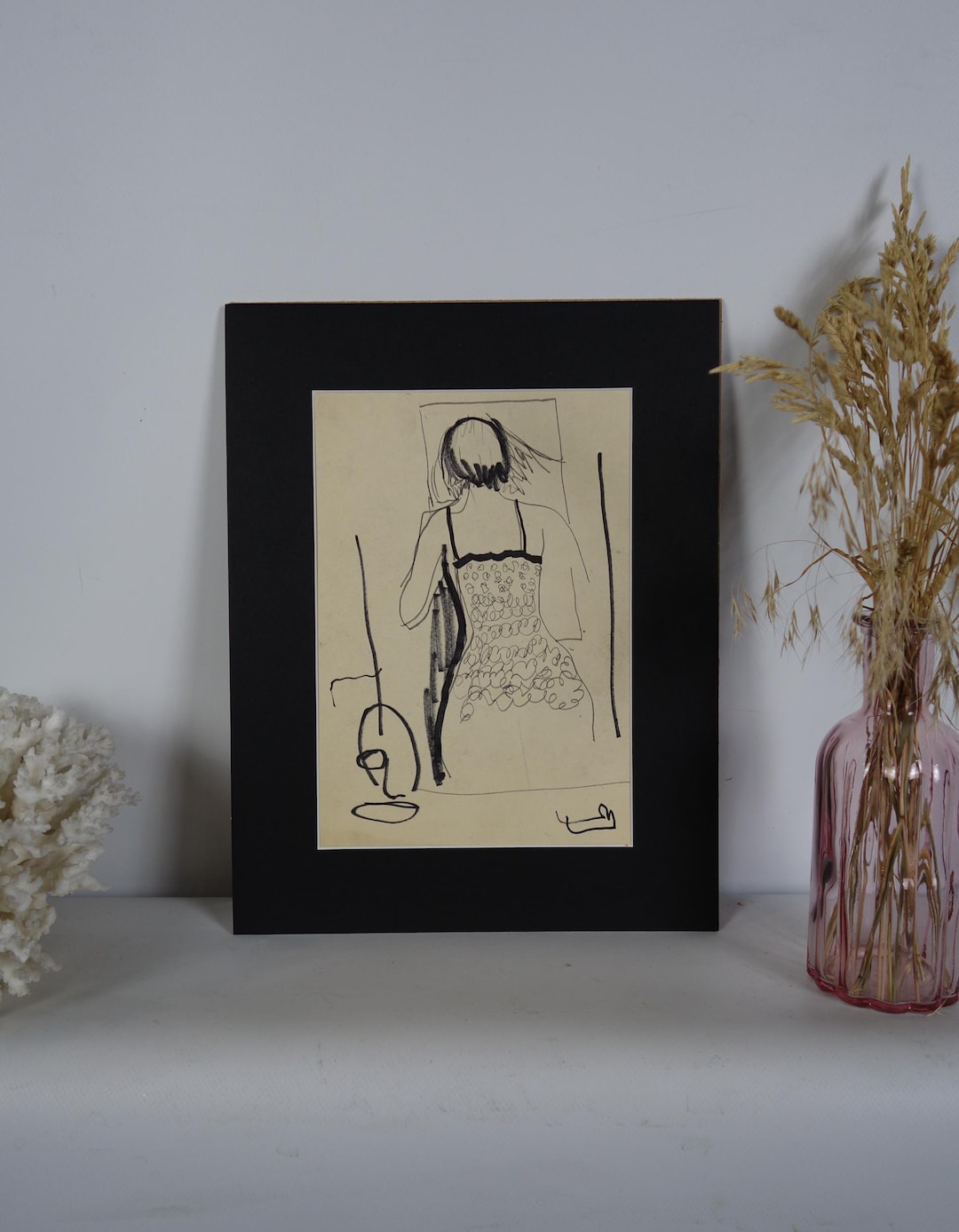 Female Figure Ink Drawing on Paper, Original Art Work, Vintage ...