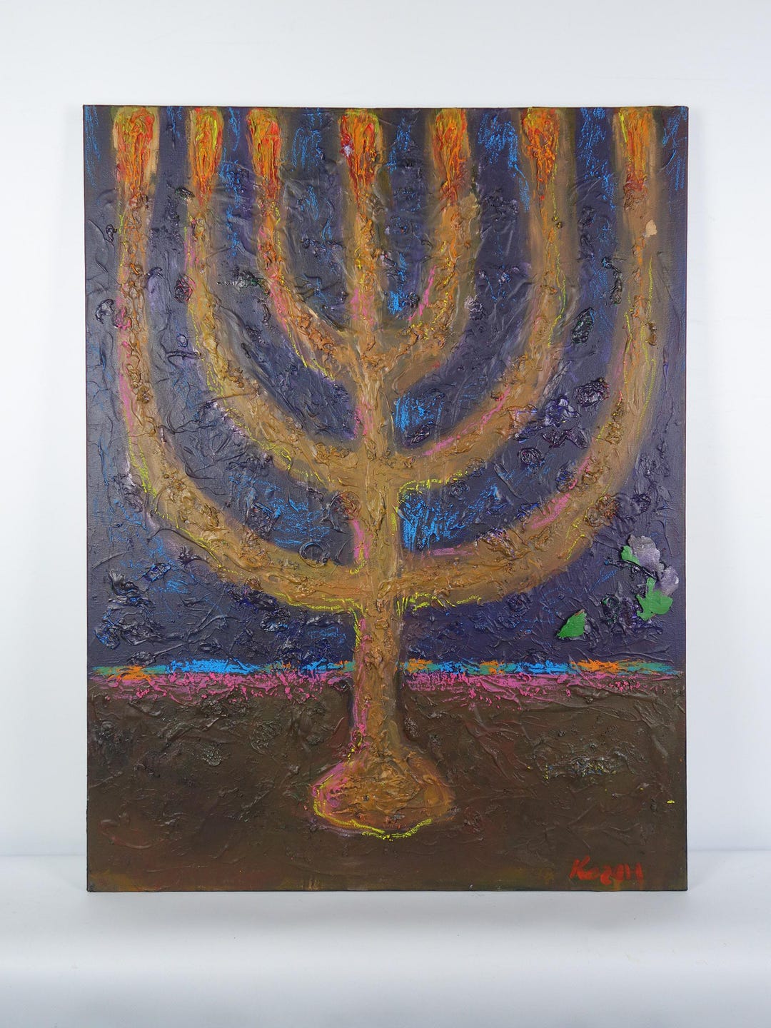 Menorah Painting on Canvas, Original Art Work, Ukrainian Artist Kogan ...