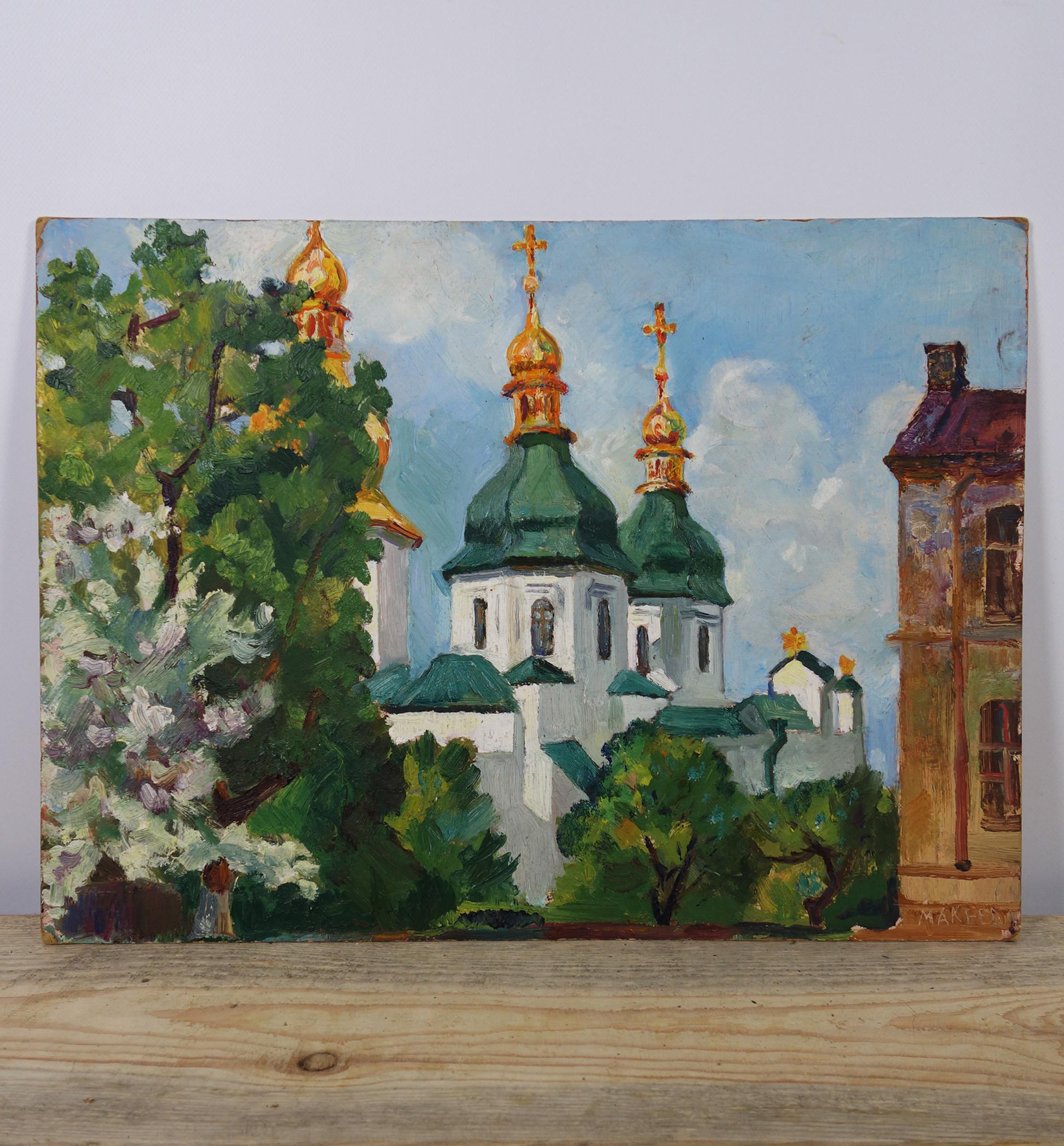 Orthodoxe Church Oil Painting on Cardboard, Original Cityscape Art Work ...