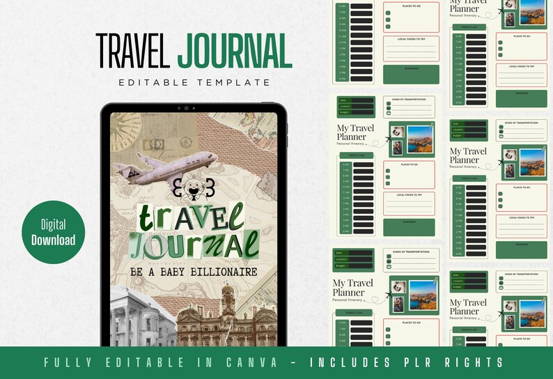 Editable Travel Itinerary Digital Travel Journal Template Printable ...