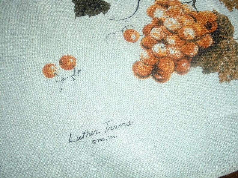 Vintage Tablecloth Signed Luther Travis Golden Clusters of Grapes 48 X ...