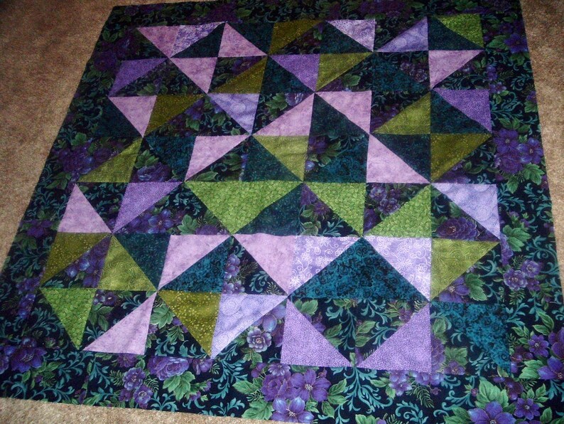 Quilt Top to Finish Jewel Tone Half Square Triangle Mixture Purples ...