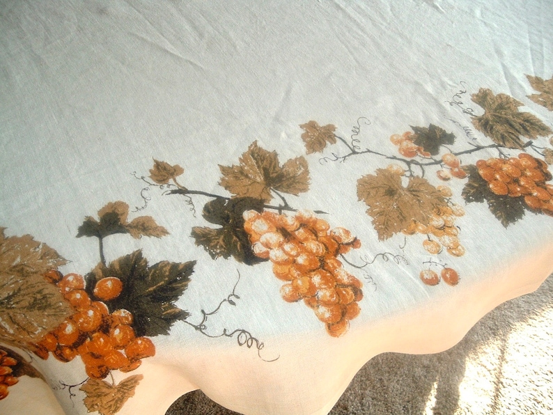 Vintage Tablecloth Signed Luther Travis Golden Clusters of Grapes 48 X ...