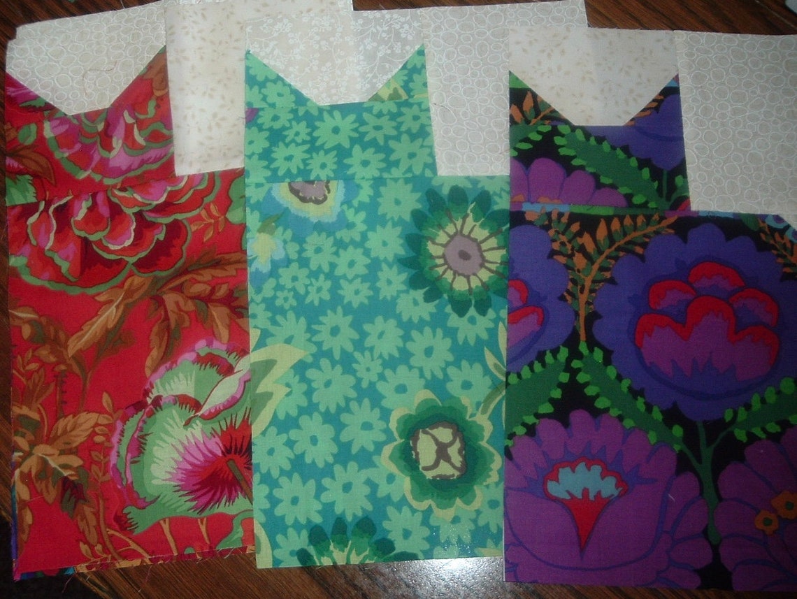 Set of 9 Kaffe Fassett Collective Large Cat Quilt Blocks 8 1/4 X 12 3/4 ...