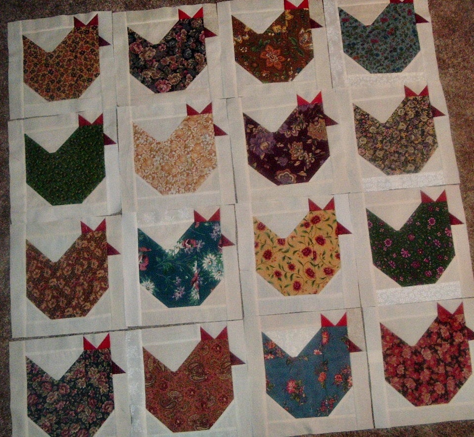 Set of 12 Already Pieced Scrappy Chickens Hens Quilt Blocks - Etsy UK