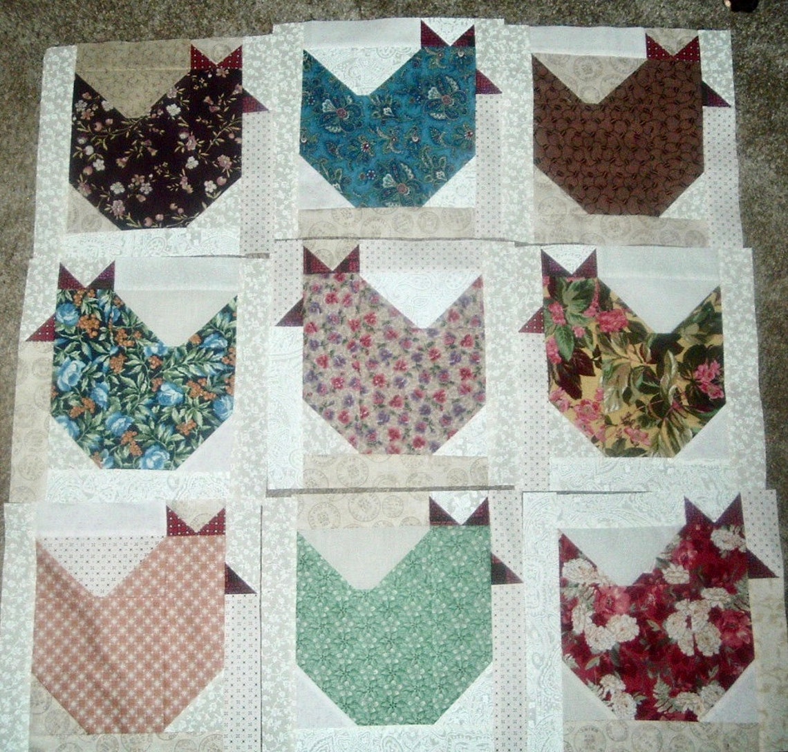 Set of 12 Already Pieced Scrappy Chickens Hens Quilt Blocks - Etsy UK