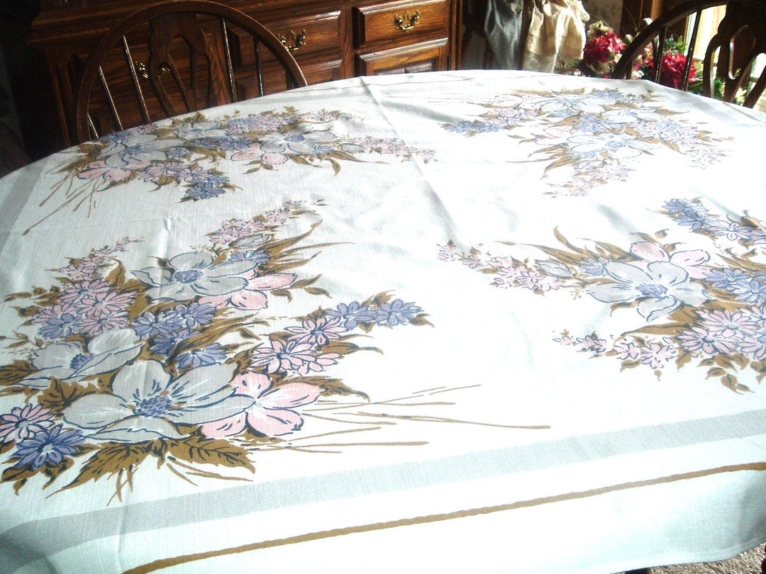 Vintage Tablecloth Simtex Flowers Pink Purple Grey 46 X 51 Inches - Etsy