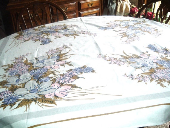 Vintage Tablecloth Simtex Flowers Pink Purple Grey 46 X 51 - Etsy