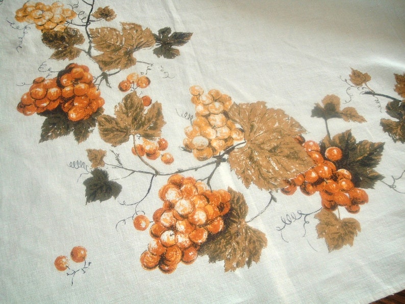 Vintage Tablecloth Signed Luther Travis Golden Clusters of Grapes 48 X ...
