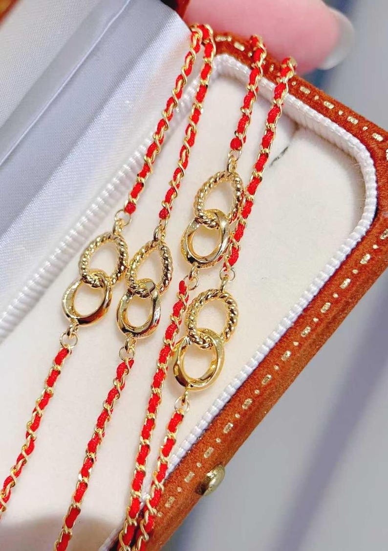 18K Gold Twisted Red Rope Bracelet, Red Lucky Bracelet, 18K Gold Red ...