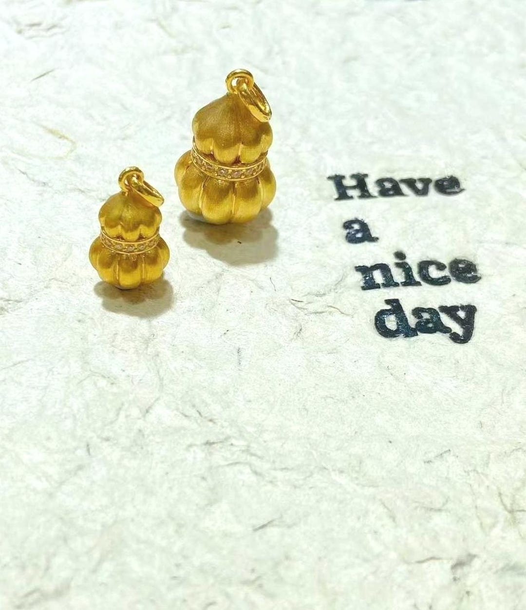 18K Gold Gourd Pendant (no Gold Necklace Chain Included), Gourd Pendant ...