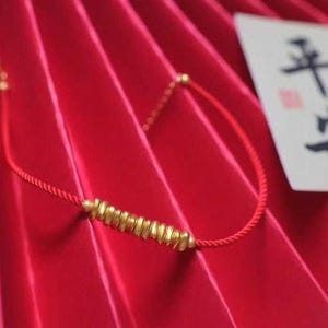 999 24K Gold Beads 18K Gold Bracelet Buckle Red Rope Bracelet, Red ...