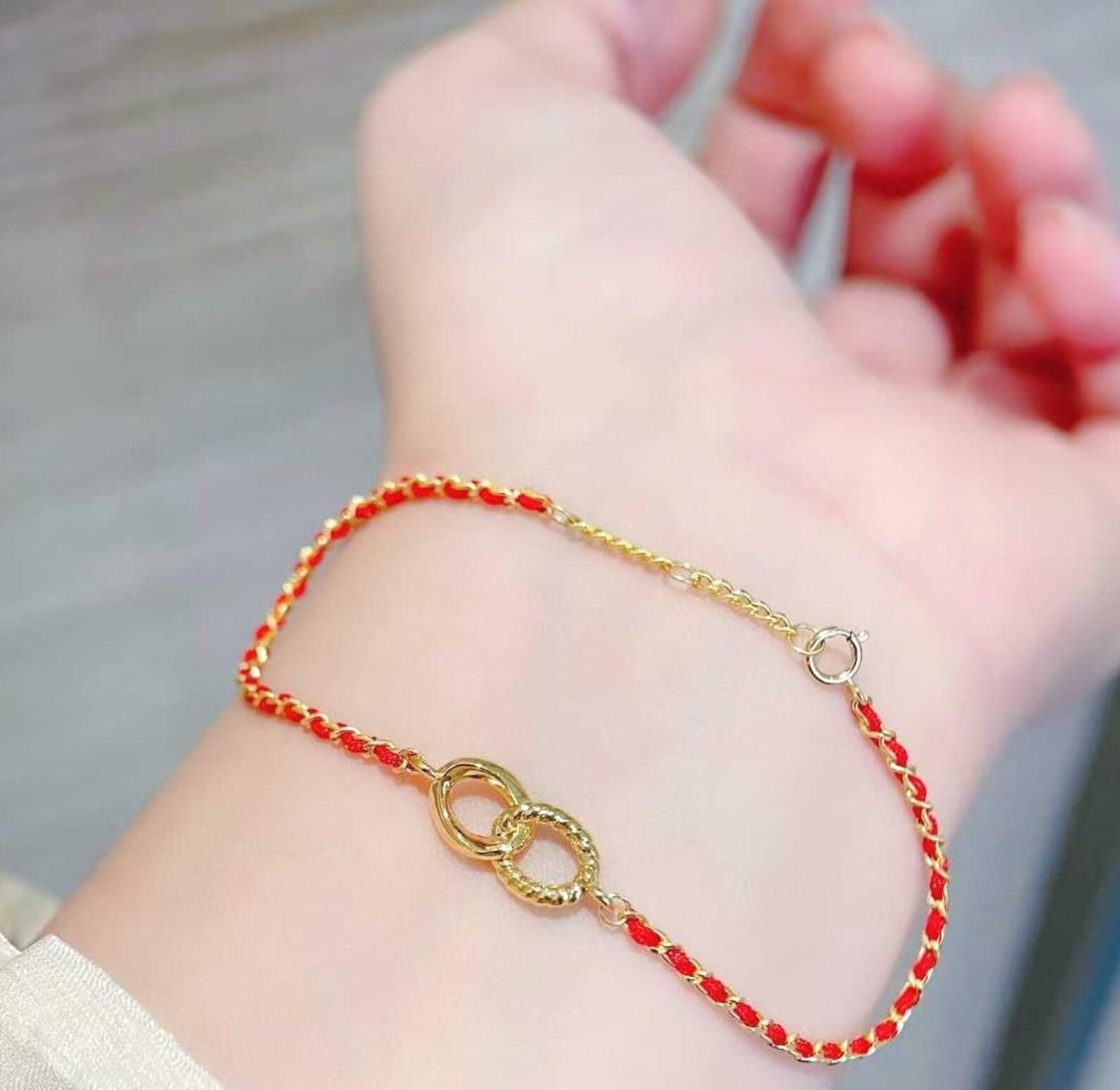 18K Gold Twisted Red Rope Bracelet, Red Lucky Bracelet, 18K Gold Red ...