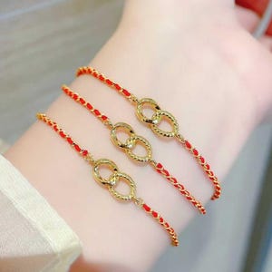 18K Gold Twisted Red Rope Bracelet, Red Lucky Bracelet, 18K Gold Red ...