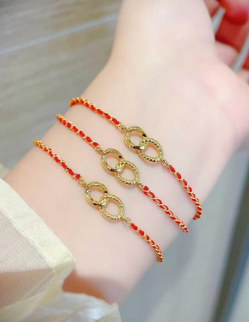 18K Gold Twisted Red Rope Bracelet, Red Lucky Bracelet, 18K Gold Red ...