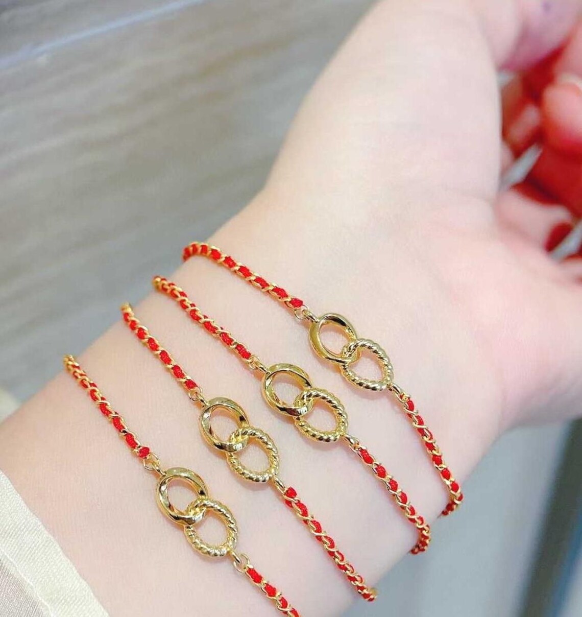 18K Gold Twisted Red Rope Bracelet, Red Lucky Bracelet, 18K Gold Red ...