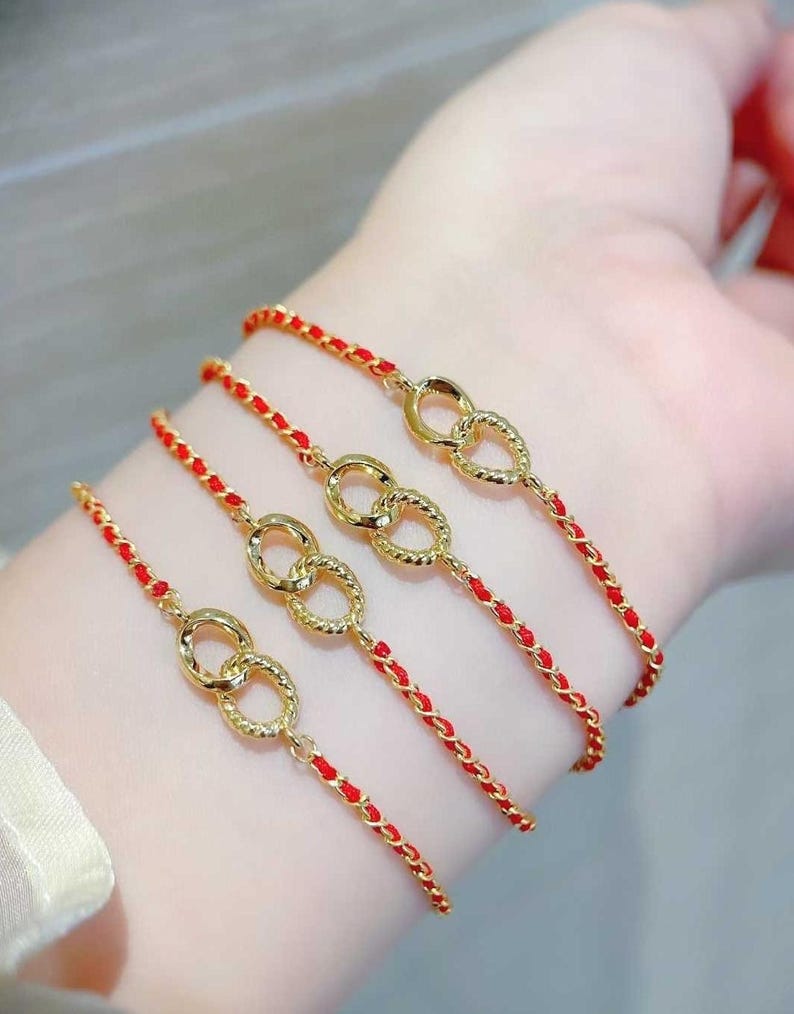 18K Gold Twisted Red Rope Bracelet, Red Lucky Bracelet, 18K Gold Red ...