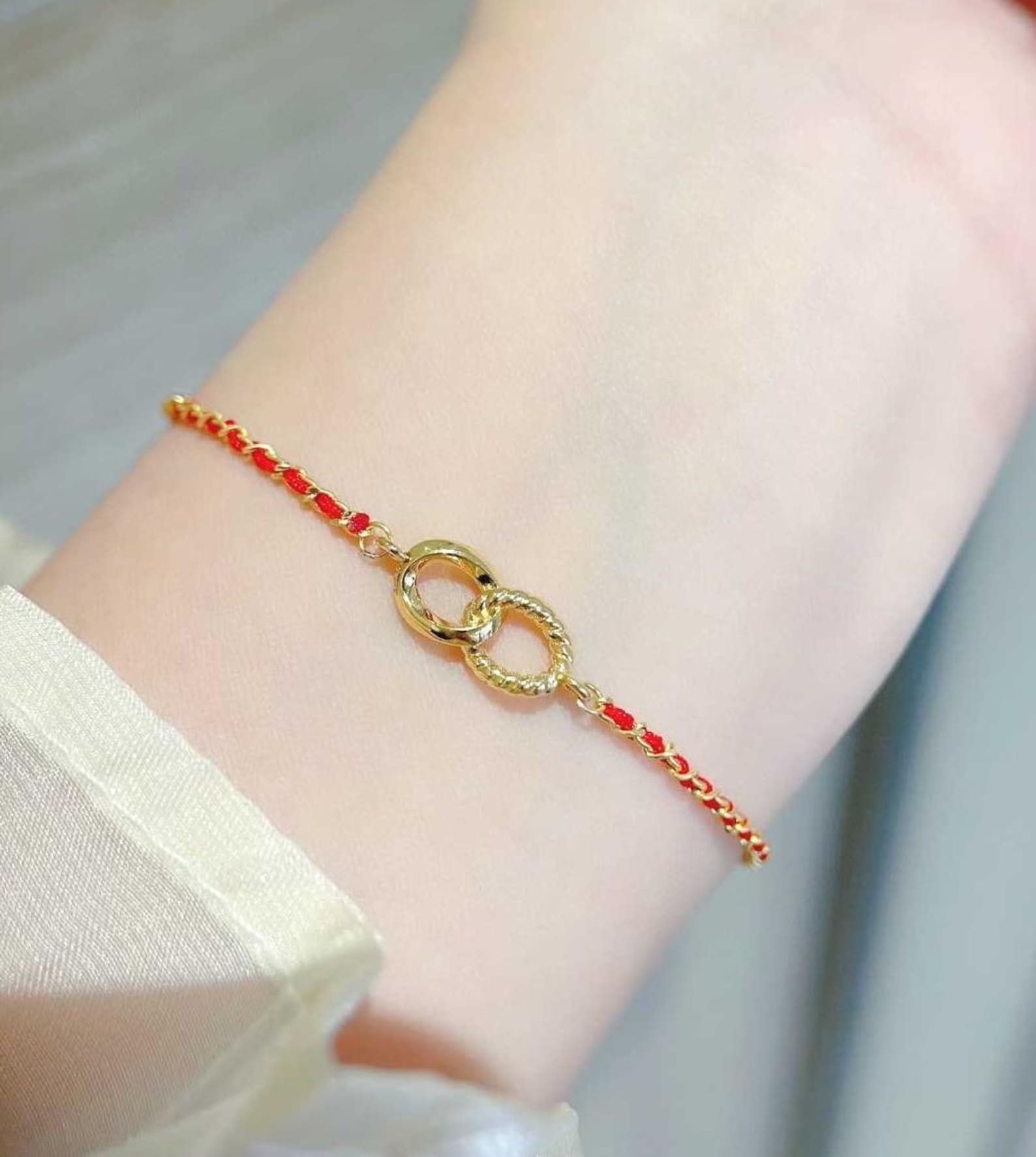 18K Gold Twisted Red Rope Bracelet, Red Lucky Bracelet, 18K Gold Red ...