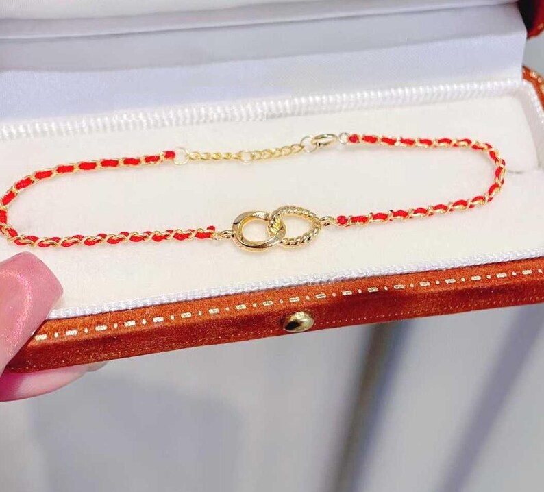 18K Gold Twisted Red Rope Bracelet, Red Lucky Bracelet, 18K Gold Red ...