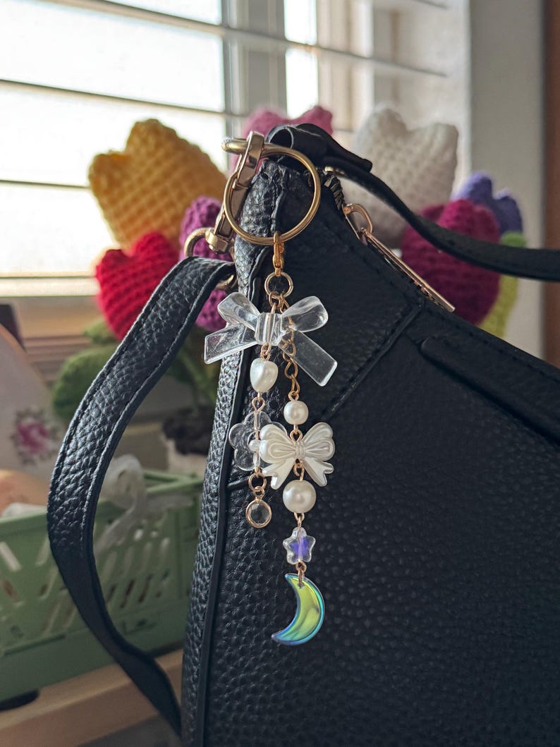 Aesthetic Coquette Moon and Star Keychain | Bag Charm Accessory - Etsy