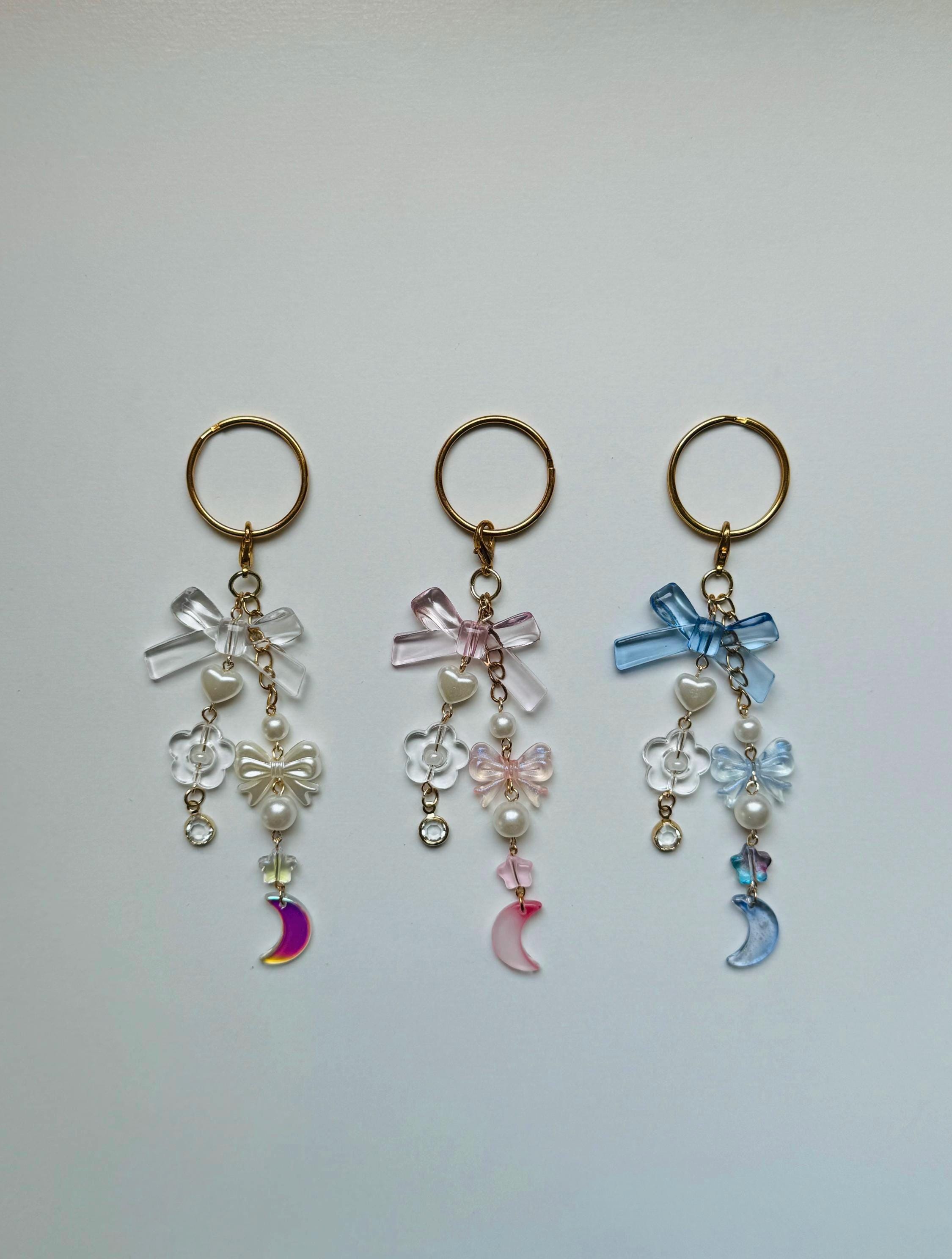 Aesthetic Coquette Moon and Star Keychain | Bag Charm Accessory - Etsy