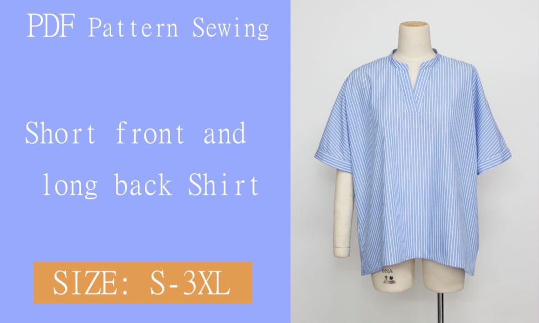 Short Front and Long Back Shirt Pattern Sewing PDF Digital Goods DIY - Etsy