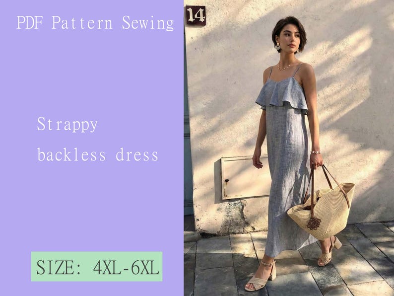 Strappy Backless Dress Patterns Sewing PDF Digital Goods DIY Size 4XL ...