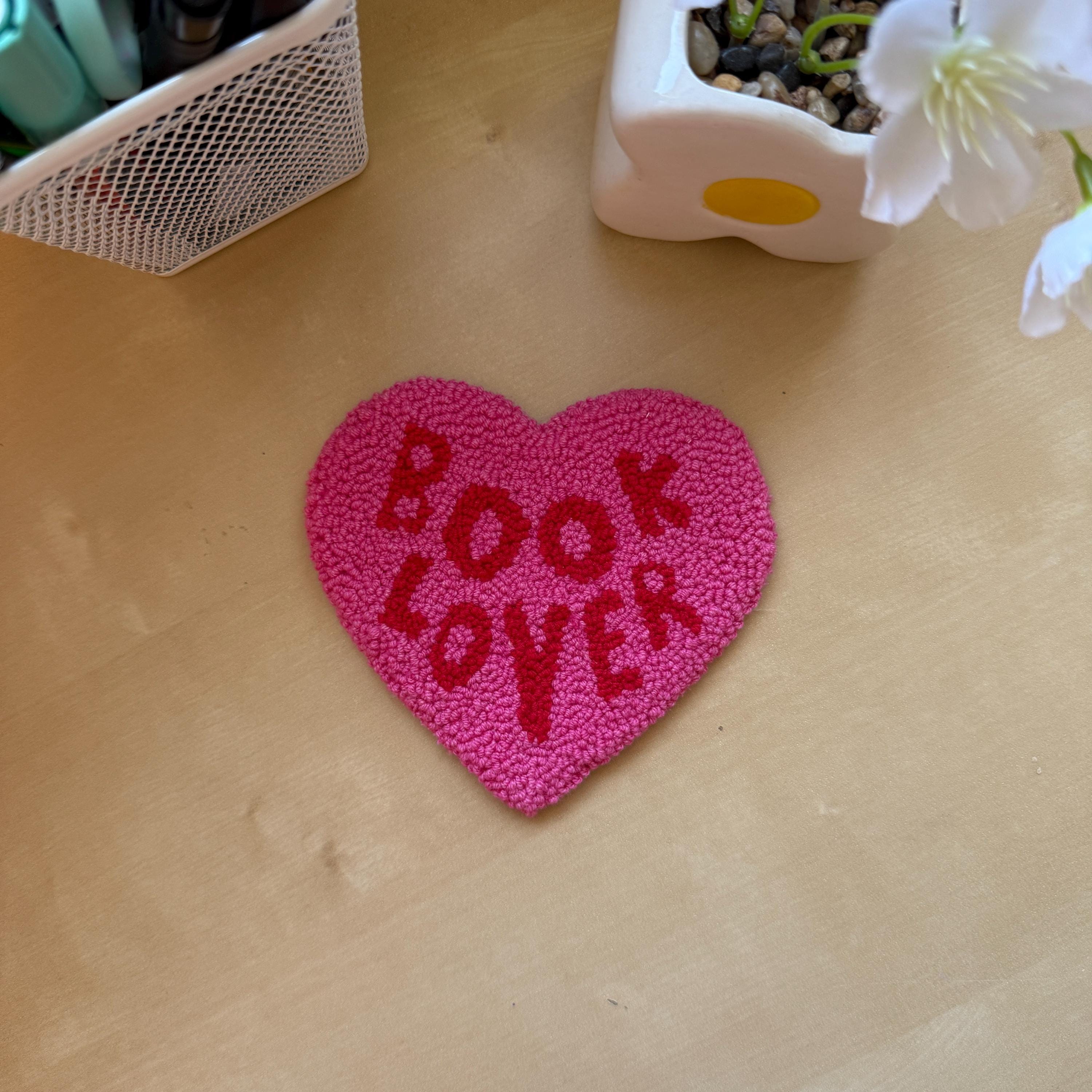 Book Lover Mug Rug | Handmade Punch Needle Coaster | Cozy Bookish Gift ...