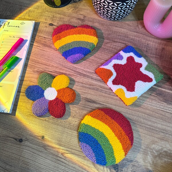 Handcrafted Punch Needle Mug Rug Unique Coasters Perfect Gift Idea Eco ...