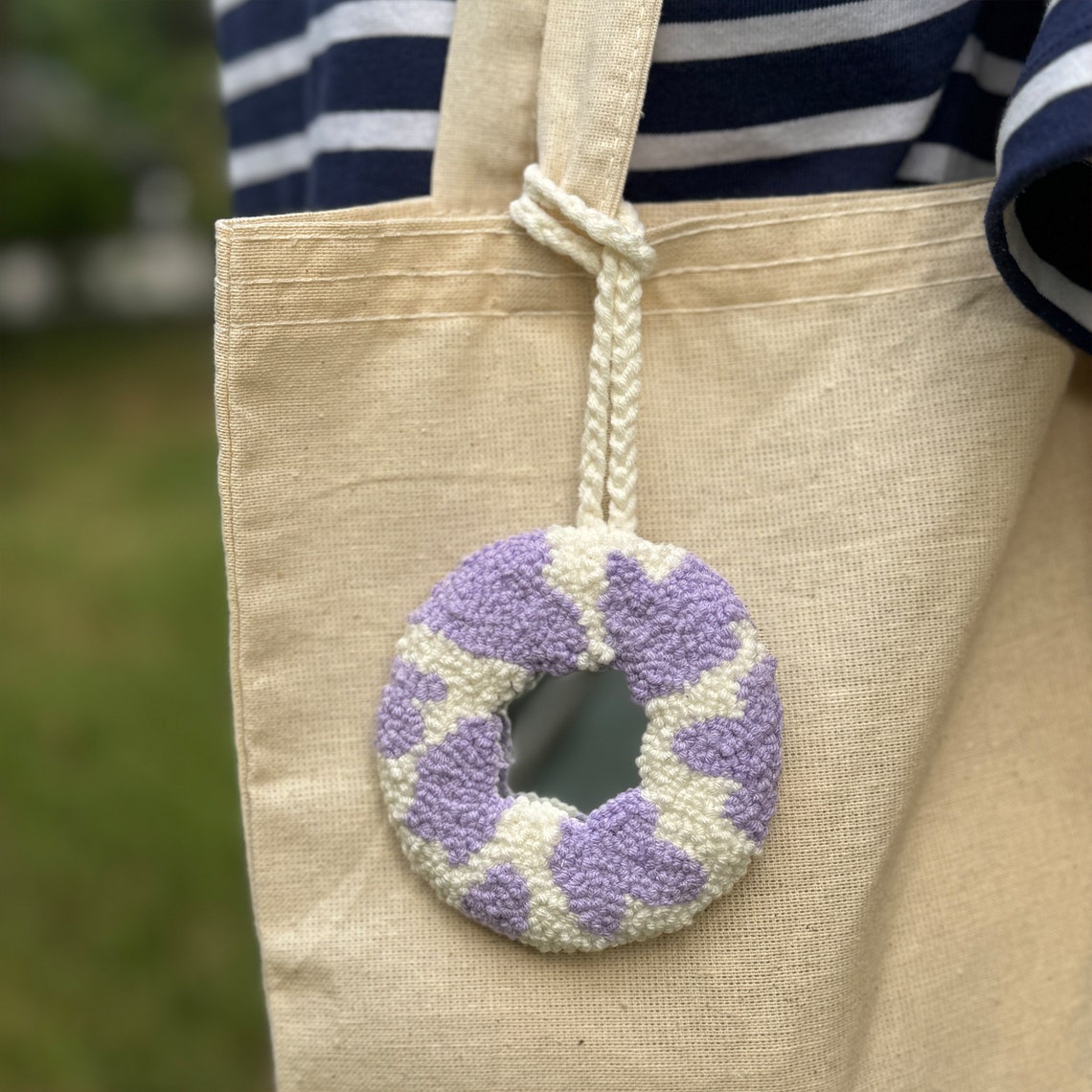 Mirrored Punch Needle Bag Charm Handmade Unique Style Accessory Bag ...