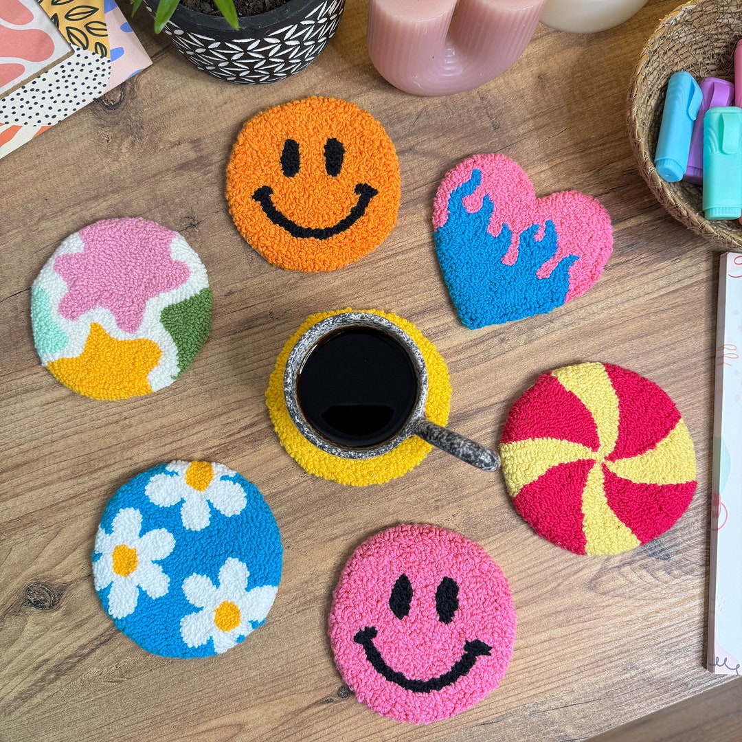 Punch Needle Mug Rug | Housewarming Gift | Y2K Punch Needle Mug Rugs ...