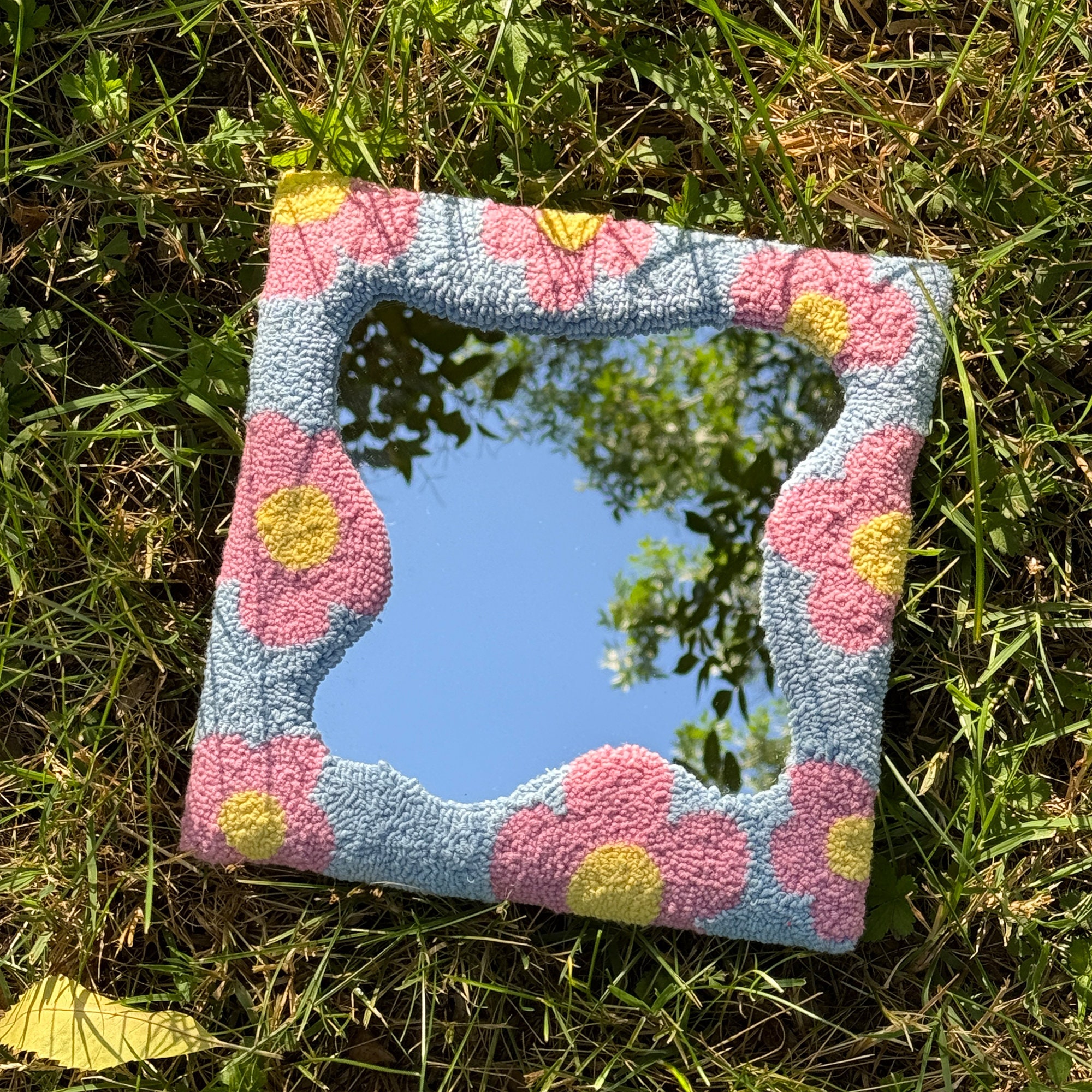 Handmade Punch Needle Mirror | Tufted Textile Wall Mirror | Embroidered ...