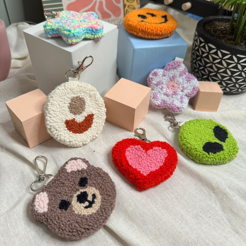 Double Sided Punch Needle Keychain Tufted Keychain Handmade Bag Charm ...