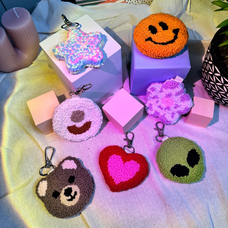 Double Sided Punch Needle Keychain Tufted Keychain Handmade Bag Charm ...