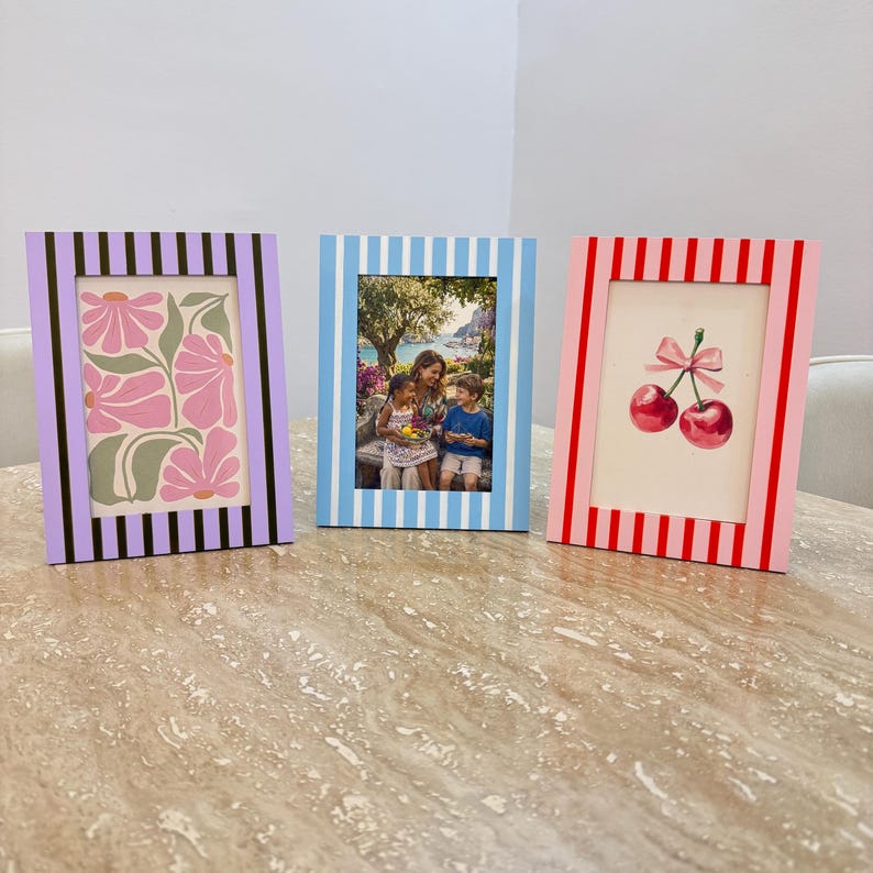 Handmade Striped Polka Dot Wavy Photo Frame, Retro Dopamine Decor 4x6 ...