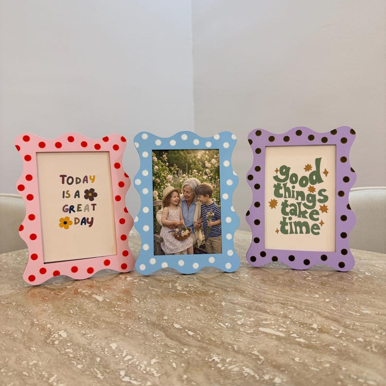 Handmade Striped Polka Dot Wavy Photo Frame, Retro Dopamine Decor 4x6 ...