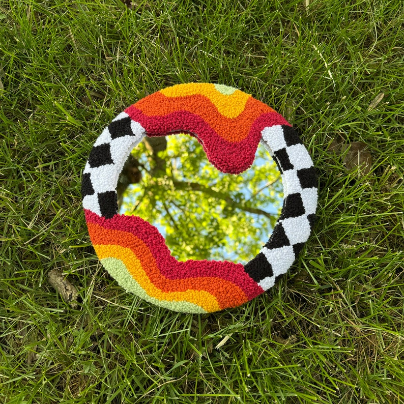 Handmade Punch Needle Mirror | Tufted Textile Wall Mirror | Embroidered ...