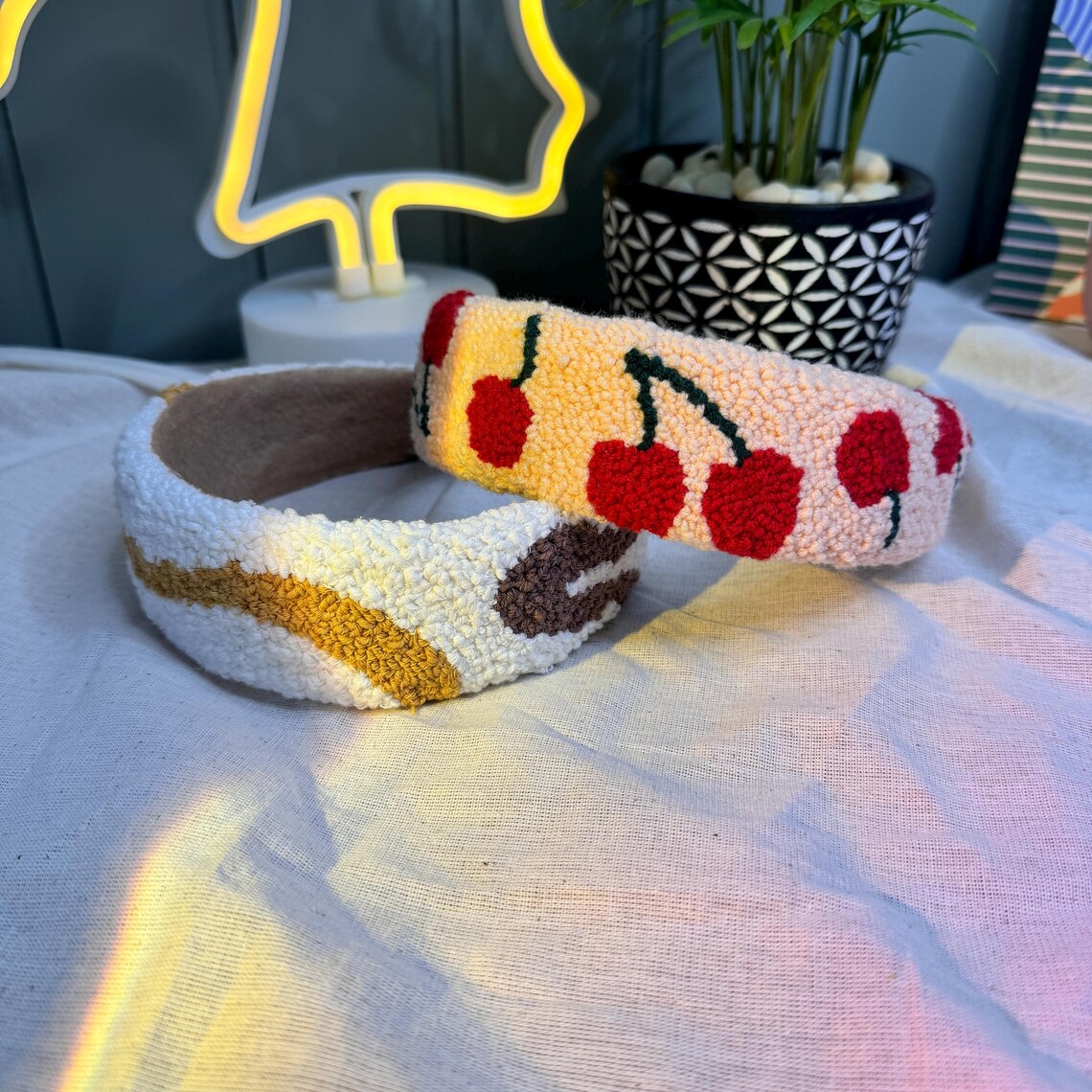Handmade Punch Needle Headband | Embroidered Tufted Hairband | Boho ...