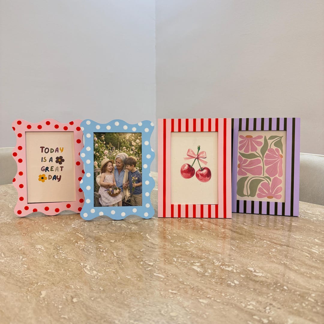 Handmade Striped Polka Dot Wavy Photo Frame, Retro Dopamine Decor 4x6 ...