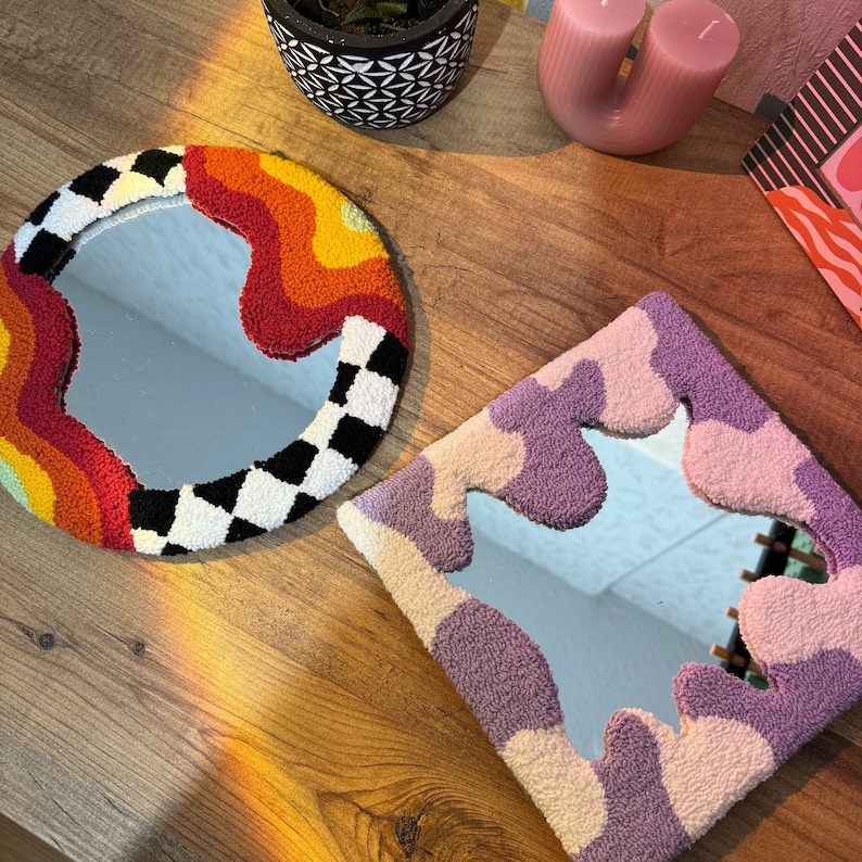 Handmade Punch Needle Mirror | Tufted Textile Wall Mirror | Embroidered ...
