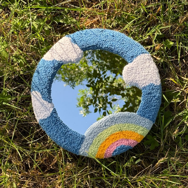 Handmade Punch Needle Mirror | Tufted Textile Wall Mirror | Embroidered ...