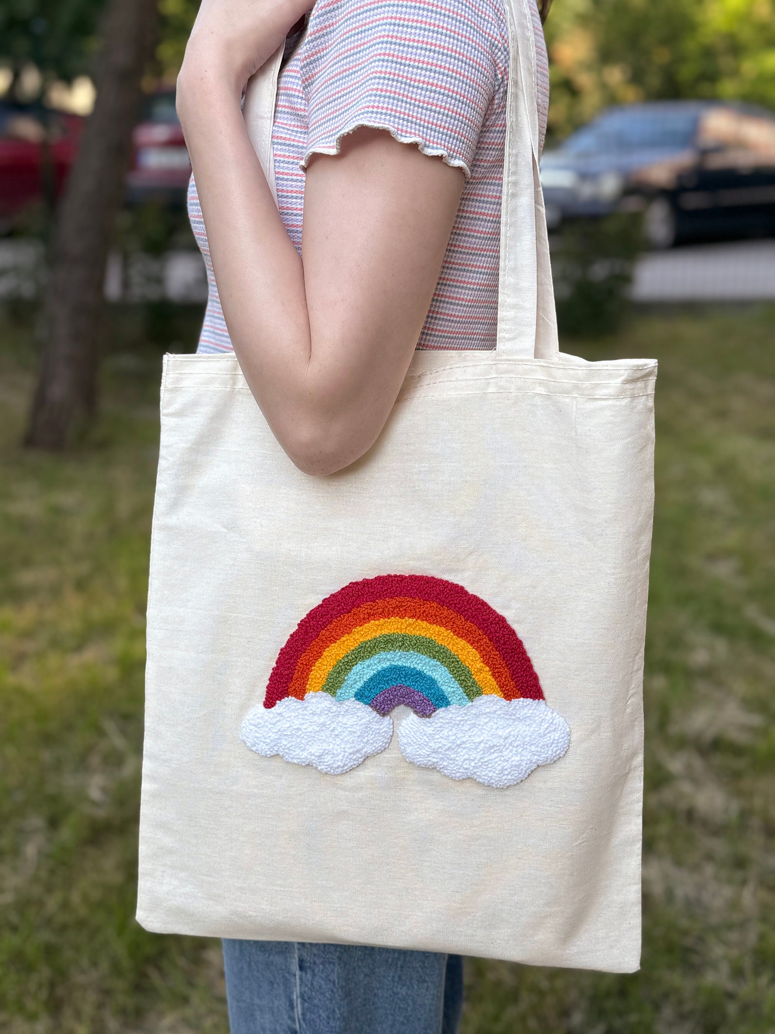 Handmade Punch Needle Tote Bag Eco-friendly Cotton Market Bag Hand ...