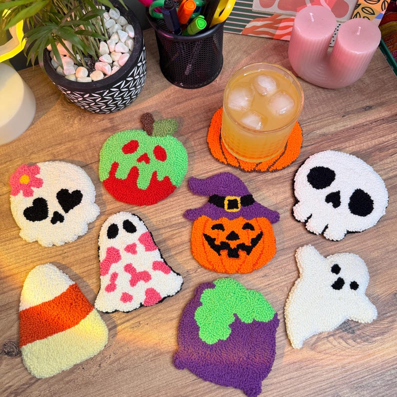 Punch Needle Halloween Mug Rug | Handmade Spooky Coaster | Halloween ...