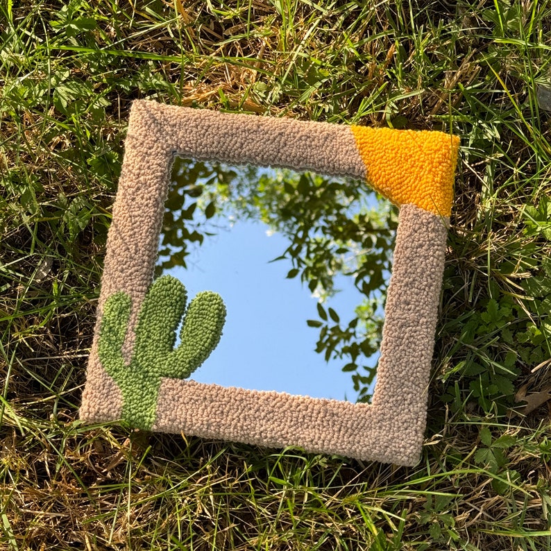 Handmade Punch Needle Mirror | Tufted Textile Wall Mirror | Embroidered ...