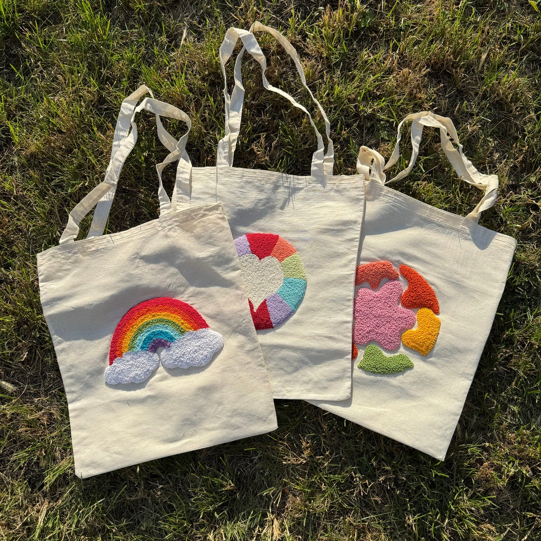 Handmade Punch Needle Tote Bag Eco-friendly Market Bag Hand Tufted ...