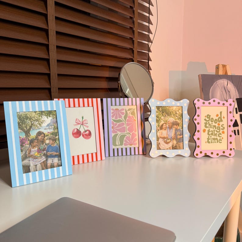 Handmade Striped Polka Dot Wavy Photo Frame, Retro Dopamine Decor 4x6 ...